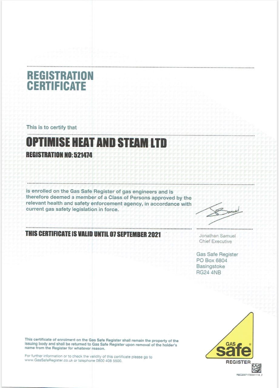 Certificate Of Accreditation 2020 - Optimise Heat & Steam